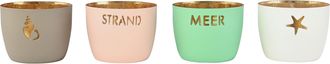 Giftcompany Windlicht Madras 4er Set XS mit maritimen Motiven, Sandstone, pastellrosa, weiß, Aqua Eisen Höhe 4,5cm