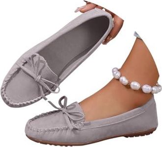 Minetom Femmes Classique Daim Noeud Papillon Penny Loafers Confortable Fait Pantoufle Mocassins Plates Bateau Chaussures De Conduite A Gris 39 EU