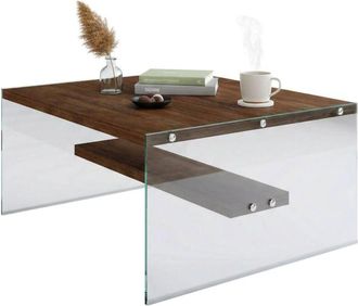Dmora Dmora - Wohnzimmertisch Demb&eacute;l, Niedriger Wohnzimmertisch, Kaffeeregal, Couchtisch f&uuml;r Sofa, 75x75h40 cm, Nussbaum