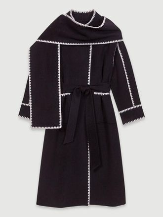 Maje Manteau Bicolore Double Face - Noir - Maje