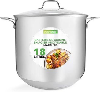Nutrichef NutriChef Marmite- Faitout Inox de 18 Litres - 18-8 Qualité Alimentaire Résistant Tous Feux- Faitout-Grande Marmite avec Couvercle Transparent, Compat