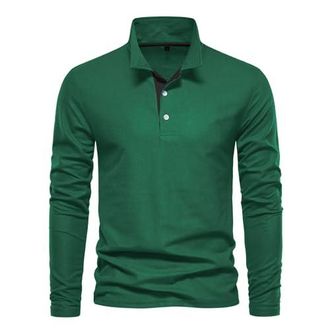 Generic Polo &agrave; manches longues d&eacute;contract&eacute; pour homme - T-shirt l&eacute;ger et respirant pour printemps et automne - Hauts confortables 2026, Vert, L