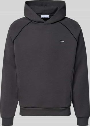 Review Hoodie mit Logoprint und Kontrastspipings