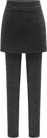 Generic Legging 2 en 1 pour femme avec jupe courte, leggings thermiques doubl&eacute;s en polaire pantalon taille haute leggings doux et extensibles avec jupe pantal