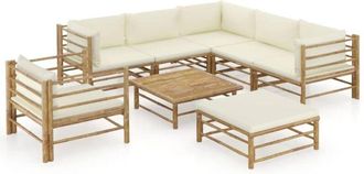 vidaXL Vidaxl - Salon de jardin 8 pcs avec coussins blanc cr&egrave;me bambou
