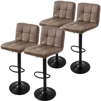 ML Design Ml-design - Barhocker 4er Set, Bezug aus Kunstleder, Braun, Gepolsterter Barstuhl mit R&uuml;ckenlehne und Fu&szlig;st&uuml;tze, Tresenhocker h&ouml;henverstellbar, 360&deg;