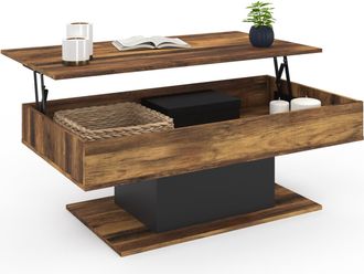 IDMarket Niedriger Tisch mit rechteckiger Klappplatte Eden aus dunklem Holz mit Antik-Effekt und Schwarz