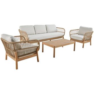Sweeek Gartenm&ouml;belset aus Akazienholz mit Seilbespannung, 5 Pl&auml;tze