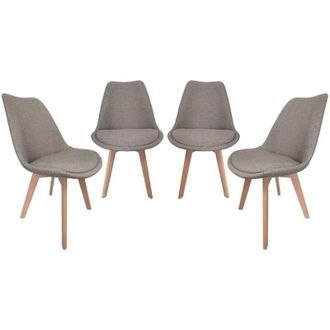 Sweeek 4er-Set skandinavische St&uuml;hle aus Buchenholz und Stoff