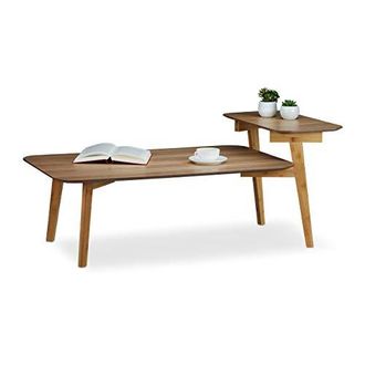 Relaxdays Couchtisch, mit Ablage, niedrig, 2 Ebenen, Wohnzimmer, Schlafzimmer, Bambus, MDF, HBT: 50 x 120 x 60 cm, natur