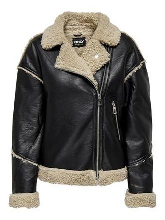 Only Bestseller A/S Onlwilma Faux Leath Sherpa Veste CC OTW, Black/Detail:Moonbeam, XL Femme