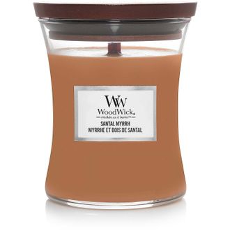 Woodwick Mittlere Duftkerze mit knisterndem Docht | Santal Myrrh | Bis zu 60 Stunden Brenndauer