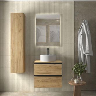 Cygnus Bath Meuble de salle de bain BEQUIA METAL 60cm Ch&ecirc;ne Vasque &agrave; poser Porcelaine Centrale
