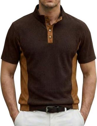 Generic DENGJIAMY Polo en velours c&ocirc;tel&eacute; pour homme - T-shirt de golf vintage d&eacute;contract&eacute; &agrave; manches courtes - Col &eacute;pissure tendance - V&ecirc;tements d&eacute;t&eacute; pour homm