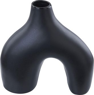 Beliani Dekorative Blumenvase Keramik Wohnzubeh&ouml;r 30 cm Schwarz Lamia