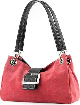 modamoda.de TL02 - ital Kleine Henkeltasche aus Wildleder, Farbe:Erdbeerrot