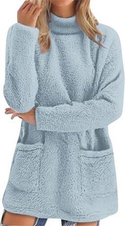 Generic Manteau dhiver ample en laine pour femme - Pull à manches longues avec poches - Chemise à manches mignonnes 2026 - Hauts en polaire - Pull pelucheux d