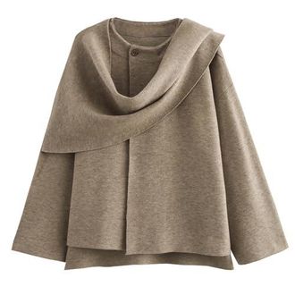 Generic Cardigan d&eacute;contract&eacute; &agrave; manches longues pour femme, coupe d&eacute;contract&eacute;e, col rond, ouvert sur le devant avec &eacute;charpe, kaki, taille S pour un usage quoti