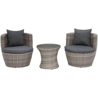 Beliani Set de Jardin Terrasse ou Blacon en Rotin Gris avec Coussin dAssise Assortis Mati&egrave;res R&eacute;sistantes aux Intemp&eacute;ries et Style M&eacute;diterran&eacute;en Beliani
