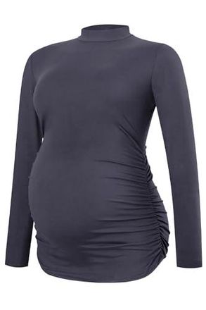 Smallshow Hauts de maternit&eacute; &agrave; col rond et manches longues pour femme, gris fonc&eacute;, XL