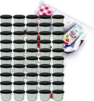 MamboCat 50er Set Sturzglas 230 ml Marmeladenglas Einmachglas Einweckglas to 82 schwarzer Deckel incl. Diamant-Zucker Gelierzauber Rezeptheft
