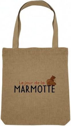 Fabulous Sac Shopping Tote Bag Aspect Lin - Le Jour de la Marmotte Sieste Humour - Sac de Courses Toile Epaisse 360g Beige Naturel Cabas Port&eacute; Epaule Solide Im