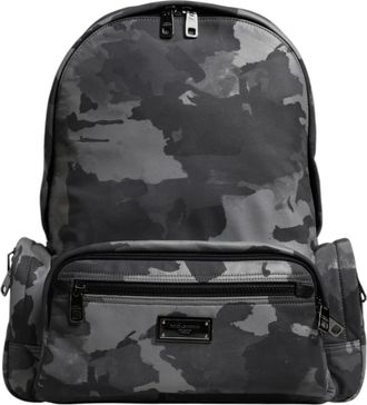 Dolce & Gabbana Grauer Camouflage-Logo-Plakat-Rucksack - - Bags - unisex - Grau - ONE SIZE