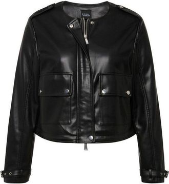 Ulla Popken Lederjacke Jacke Lederoptik 2-Wege-Zipper Schulterklappen