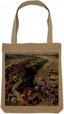 Fabulous Sac Shopping Tote Bag Aspect Lin - Peinture Lesprit Americain Louisiane Cowboy Far West USA - Sac de Courses Toile Epaisse 360g Beige Naturel Cabas Po