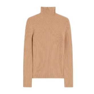 Max Mara Femme, Pulls, Brun, Taille: 40 FR Wool and Cashmere Ribbed Turtleneck