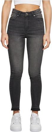 Urban Classics Ladies Skinny High Waist Open Hem Jeans, Pantalons Femme, Black Washed