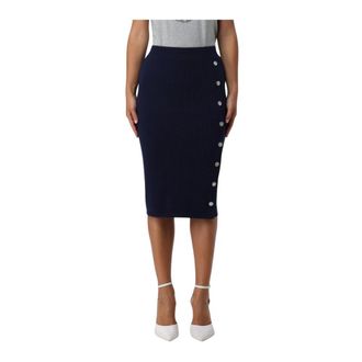 Pinko Gerippter Strick-Midirock mit Knopfdetail - - Skirts - Damen - Blau - L