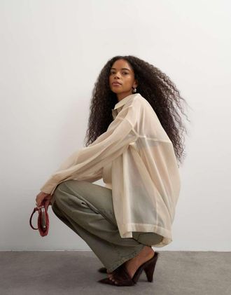 Topshop Organza-Hemd in Oyster-Neutral