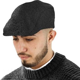 TOSKATOK Casquette Plate en mélange de Laine Unie pour Homme-Noir