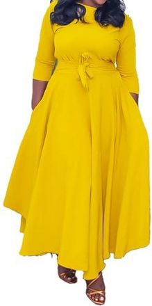 Generic Robe ample d&eacute;contract&eacute;e &agrave; manches courtes pour femme - En maille - Noir, jaune, 3XL