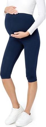 Be Mammy Leggings de maternité en Coton 3/4 Courts Confortables et Opaques 3/4 Pantacourt Pantalon Grossesse Maternité BE20-229 (Bleu Marine XXL)