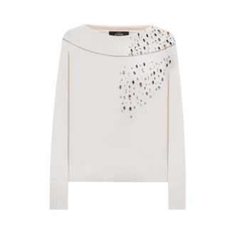 Twinset Strickpullover mit Strass-Verzierung - - Knitwear - Damen - Wei&szlig; - M