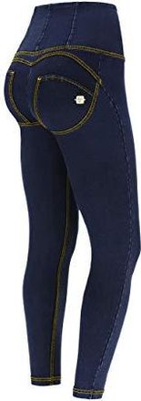 Freddy WR.UP WR.UP Longueur 7/8 Super Skinny Taille Haute, Effet Galbant, Jeans Sombre-Couture Jaune, Medium