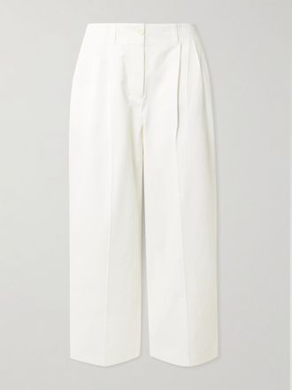 Toteme Pantalon Large En Serge De Coton &Agrave; Plis - Blanc
