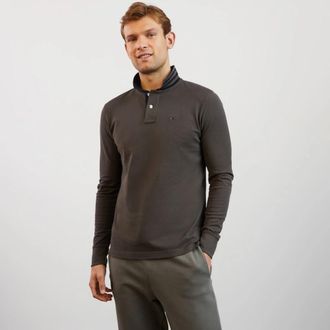 Eden Park Dunkelgr&uuml;nes Langarm-Poloshirt - - Tops - Herren - Gr&uuml;n - S
