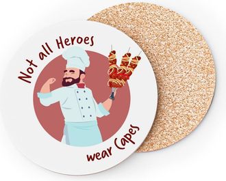 Fabulous True Heroes Untersetzer aus Kork, rund, Chef Kebab Cook Job, 1 Stück (95 x 95 mm)