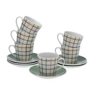 VERSA Lot de 6 Tasses à thé avec Soucoupe Peter, Dimensions (H x L x l) 10,5 x 8 x 6 cm, Couleur Vert foncé
