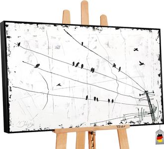 Yohji Yamamoto Art Abstrakt Acryl Gemälde auf Leinwand Energie handgemalt Wandbild Wohnzimmer modern Wohndekor Bild schwarz weiß Vögel Künstlerin Marina Julinski 120