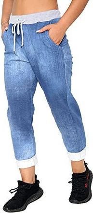 WearAll Pantalon de jogging élastique avec cordon de serrage pour femme Imprimé floral, Denium tie-dye, 48/50/grande taille