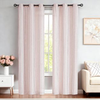 Randall Halbtransparente Leinen-Vorh&auml;nge, 213,4 cm lang, f&uuml;r Wohnzimmer, gestreift, Bauernhaus, rustikal, zeitgen&ouml;ssisch, Fensterbehandlungssets, Drapierung, 