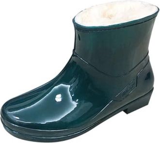 Generico Bottes de Pluie Femmes Basses Antid&eacute;rapantes Bottes En Caoutchouc Pluie Femmes &Eacute;l&eacute;gantes Avec Poils Bottes Courtes Couleur Unie Mode Bottines Noir Fem