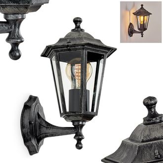 HOFSTEIN Außenwandleuchte Loria, Wandlampe aufwärts in antikem Look aus Metall/Glas in Schwarz/Klar, Wandleuchte im Landhaus-Stil, Außenleuchte für Terrasse, E