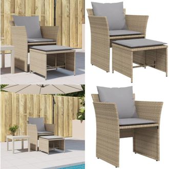 vidaXL Vidaxl - Gartenstuhl mit Fu&szlig;hocker Beige Poly Rattan - Gartensessel - Gartenstuhl - Outdoor M&ouml;bel - Lounge Chair - Rattan Gartenm&ouml;bel - Home & Living