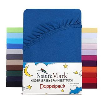 NatureMark Lot de 2 draps-housses en jersey pour enfant - 100 % coton - Pour lit de bébé et lit denfant - 70 x 140 cm - Bleu roi