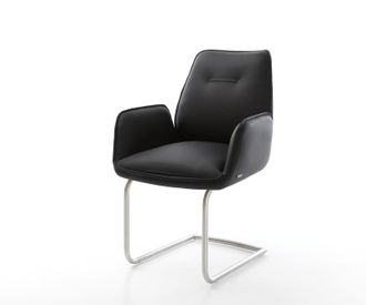 DELIFE Freischwinger Zoa-Flex Echt-Leder Schwarz Freischwinger rund Edelstahl Taschenfederkern, Esszimmerst&uuml;hle